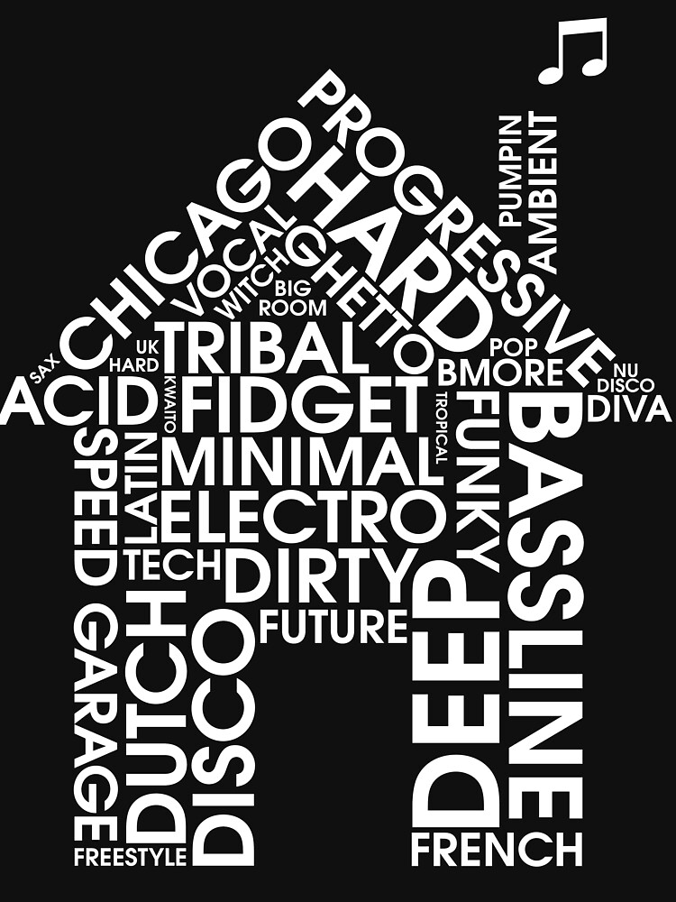 "House Music Genres" T-shirt for Sale by supersaiyandino | Redbubble ...