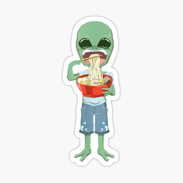 "Funny Alien Eating Ramen" Sticker for Sale by eliuvmaris | Redbubble