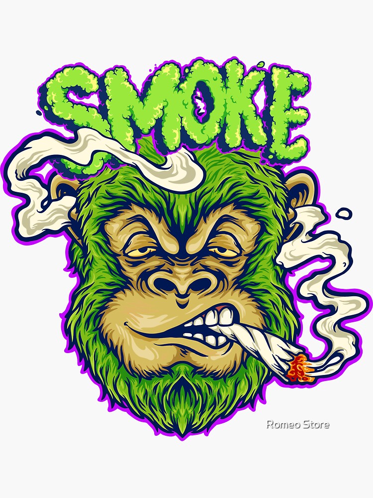 "Monkey Weed Joint Smoking a Cigarette" Sticker for Sale by RomeoStore1 ...