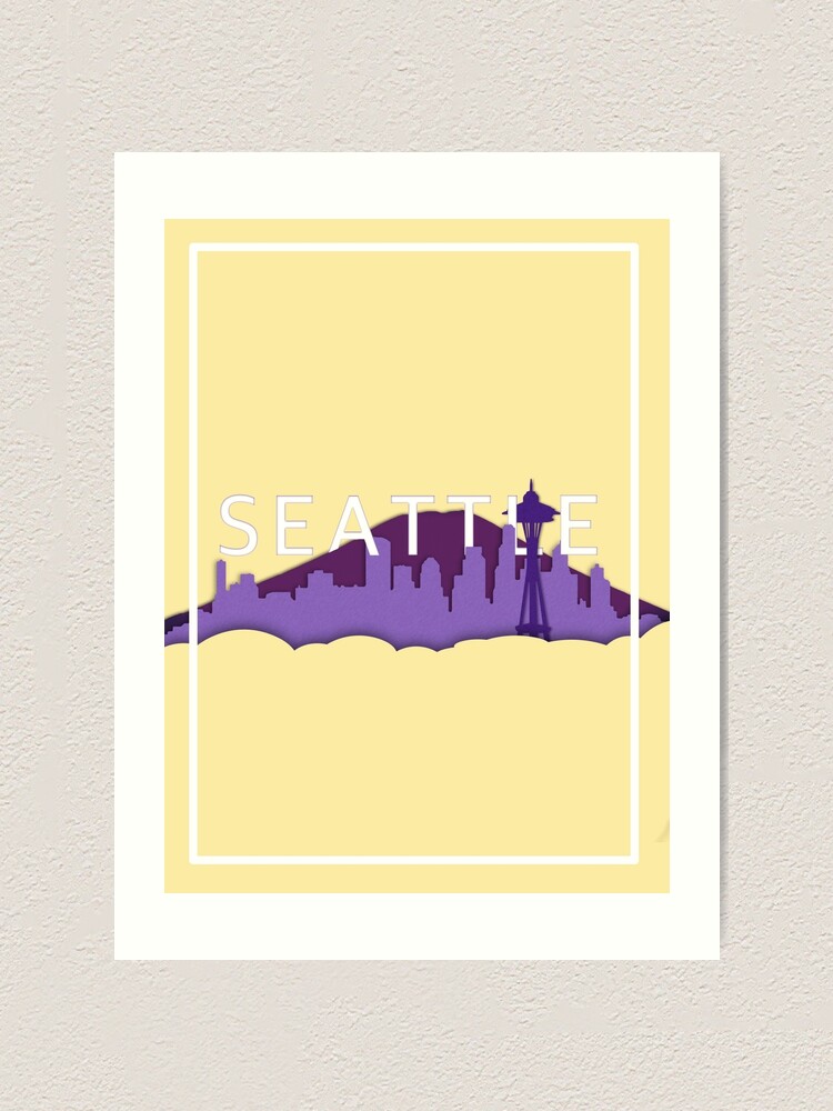 "Minimalistic Seattle Skyline (Purple and Gold)" Art Print by NMBDesign ...
