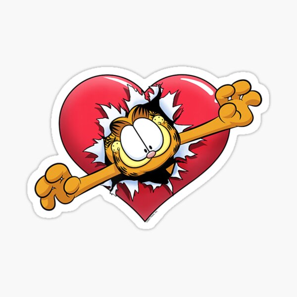 "Garfield Valentine's Day Garfield Break Through Heart " Sticker for ...