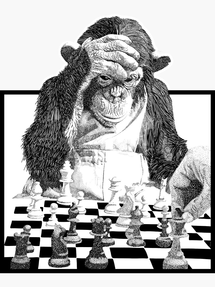 "Monkey Playing Chess" Sticker for Sale by skraps-ink | Redbubble