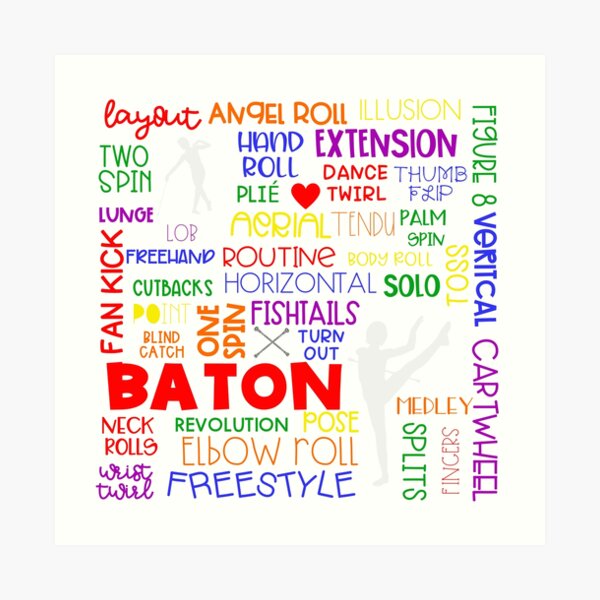 "Rainbow baton twirling word cloud (suitable for darker backgrounds ...