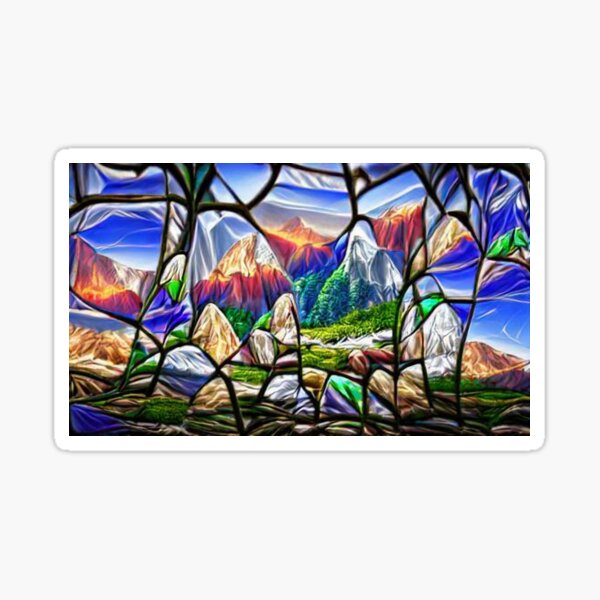 "Stained Glass Mountainscape" Sticker for Sale by MothFluffStore ...