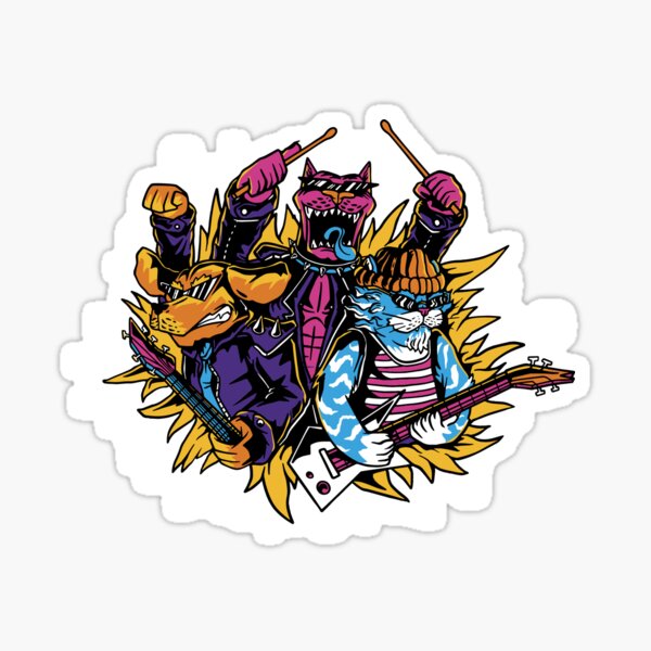 "\cats-and-dogs-rock-band-t-shirt-design" Sticker for Sale by ...
