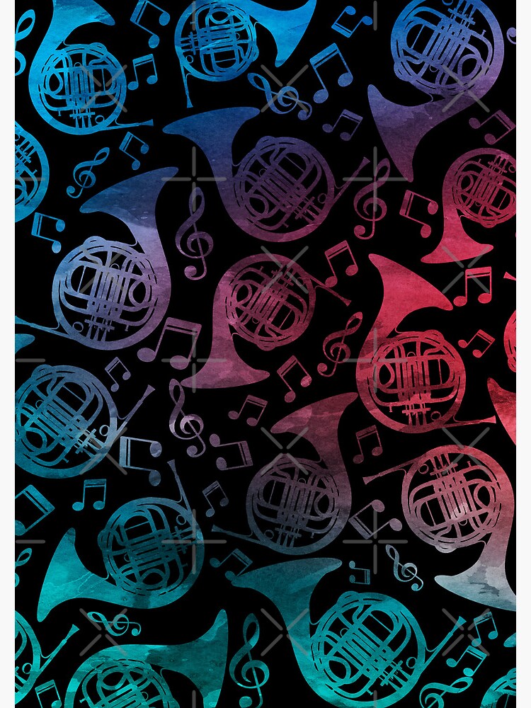 "French Horn And Music Notes Pattern" Spiral Notebook for Sale by ...