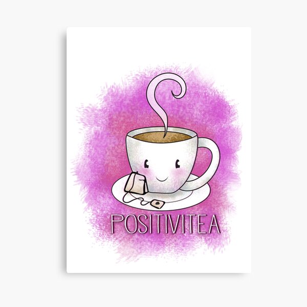 "PositiviTEA - Whimsical Smiling Tea Cup in Pink" Canvas Print for Sale ...