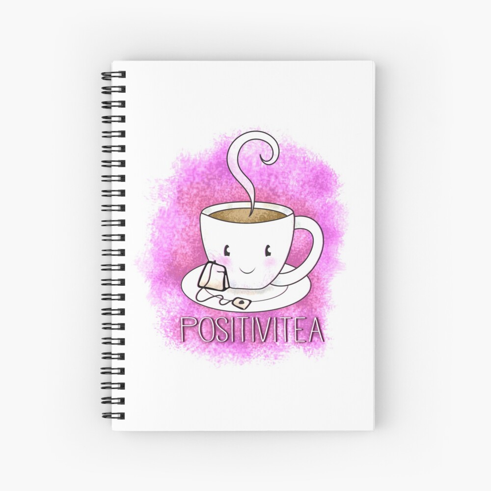 "PositiviTEA - Whimsical Smiling Tea Cup in Pink" Spiral Notebook for ...