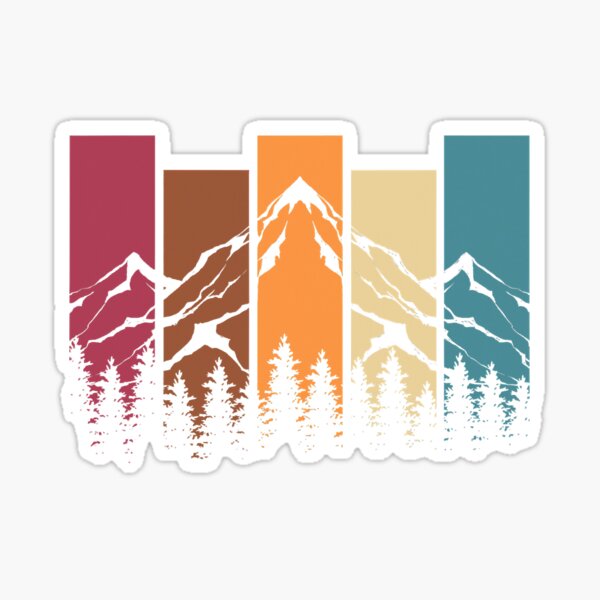 "Retro Mountains Hiking Wildlife Outdoors Nature Forest" Sticker for ...
