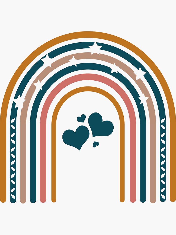 "Boho Rainbow with Hearts Sticker | Bohemian Rainbow Sticker" Sticker ...