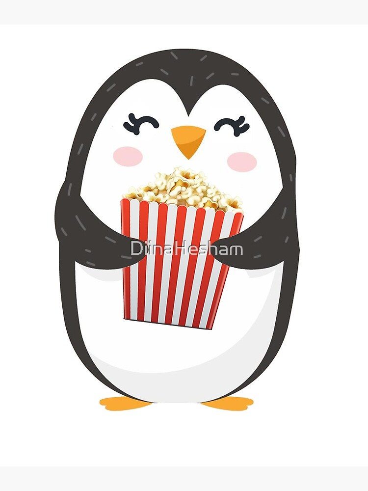 "Cute Penguin eating popcorn" Poster for Sale by DiinaHesham | Redbubble