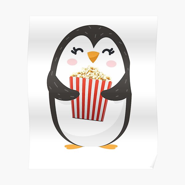 "Cute Penguin eating popcorn" Poster for Sale by DiinaHesham | Redbubble