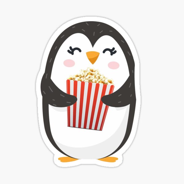 "Cute Penguin eating popcorn" Sticker for Sale by DiinaHesham | Redbubble