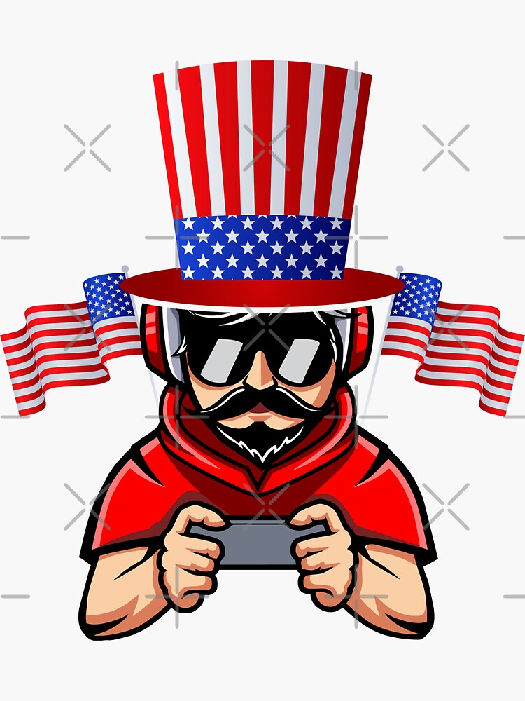 "George Washington Gamer Gaming 4th Fourth Of July USA Flag" Sticker ...