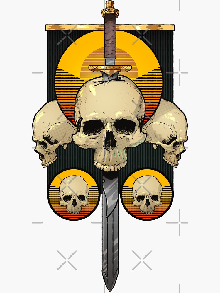 "Cool Sword and Skulls Banner With a Yellow Sunset" Sticker for Sale by ...