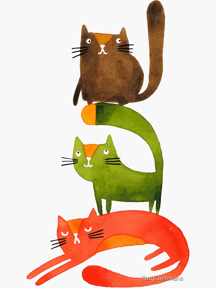 "Cat Stack watercolour cat painting" Sticker for Sale by KatyClemmans ...