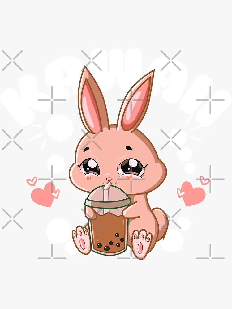 "Kawaii bunny drinking boba" Sticker for Sale by FurioInc | Redbubble