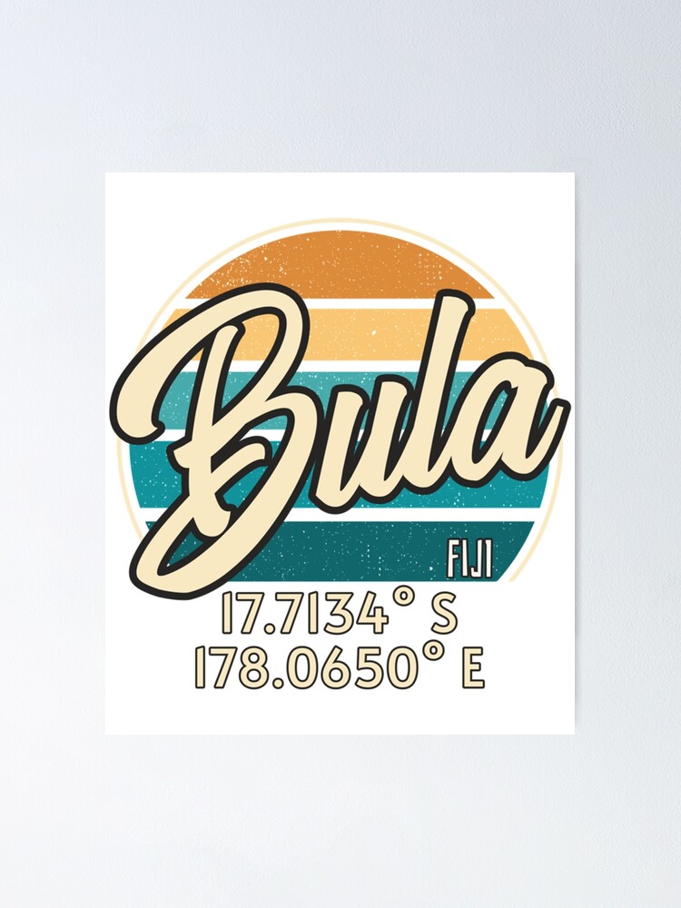 "Fiji Bula Retro Vintage Sunset Longitude Latitude " Poster for Sale by ...
