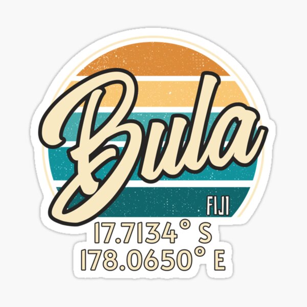 "Fiji Bula Retro Vintage Sunset Longitude Latitude " Sticker for Sale ...