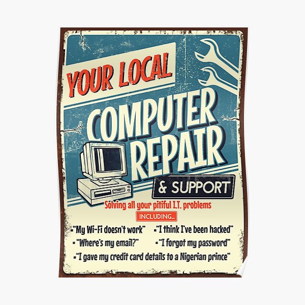 "Tech Support Computer Repair Vintage Poster Funny" Poster for Sale by ...