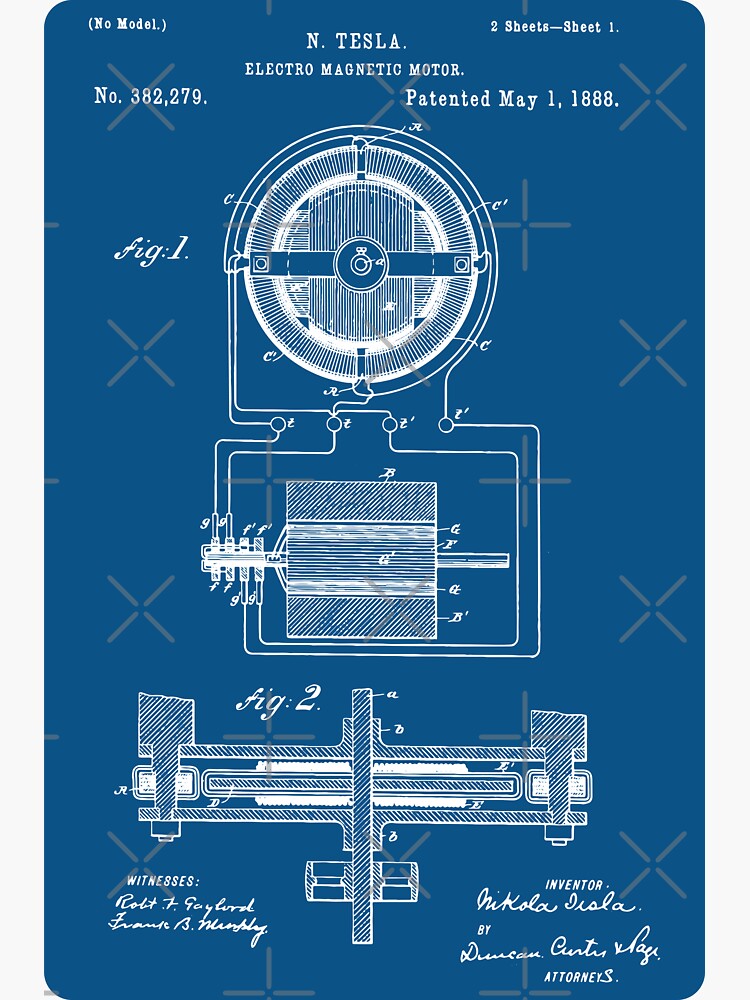 "Tesla Electro Magnetic Motor Patent Nikola Tesla invention" Sticker ...