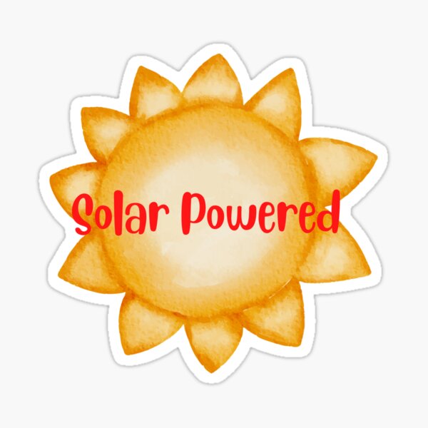 " Solar Powered - red font" Sticker for Sale by Copperandowl | Redbubble