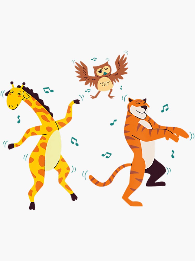 "Giraffe Owl Tiger Music Notes Dancing" Sticker for Sale by ...