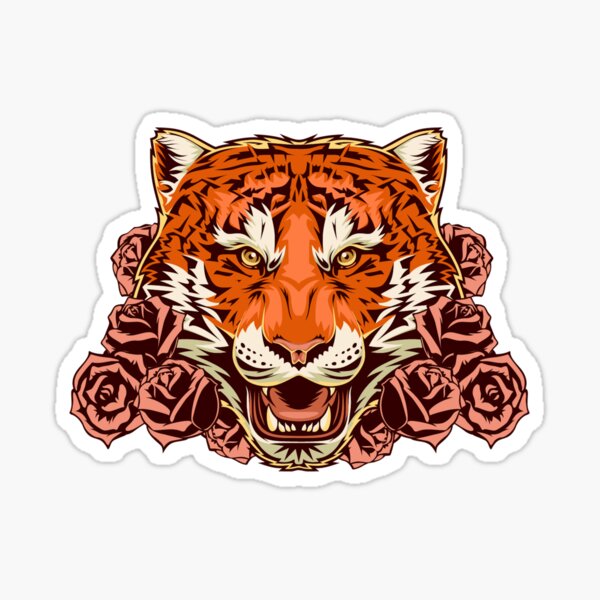 "Roses and Tiger" Sticker by CattlettArt | Redbubble