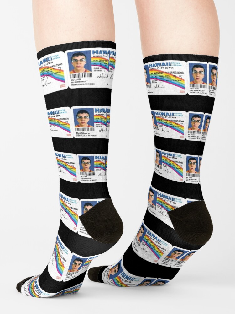"McLovin ID card license from movie Superbad " Socks by Rookie560 | Redbubble