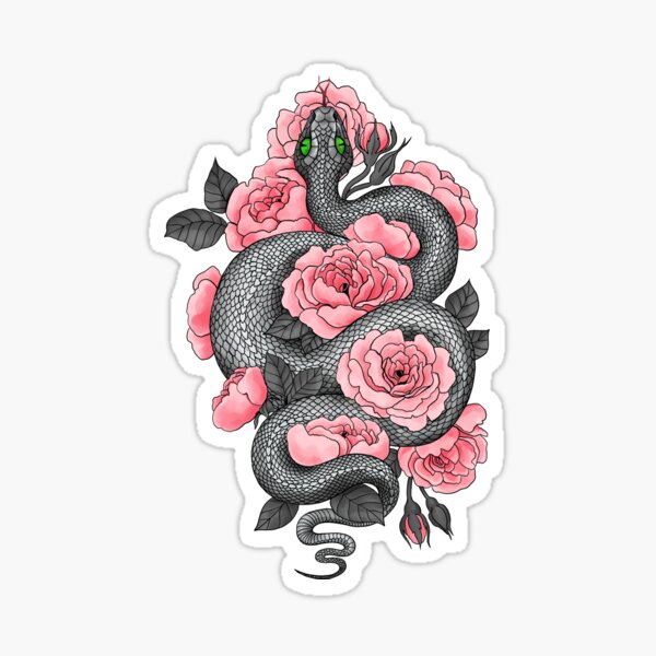 "Snake and peach roses" Sticker for Sale by katerinamk | Redbubble