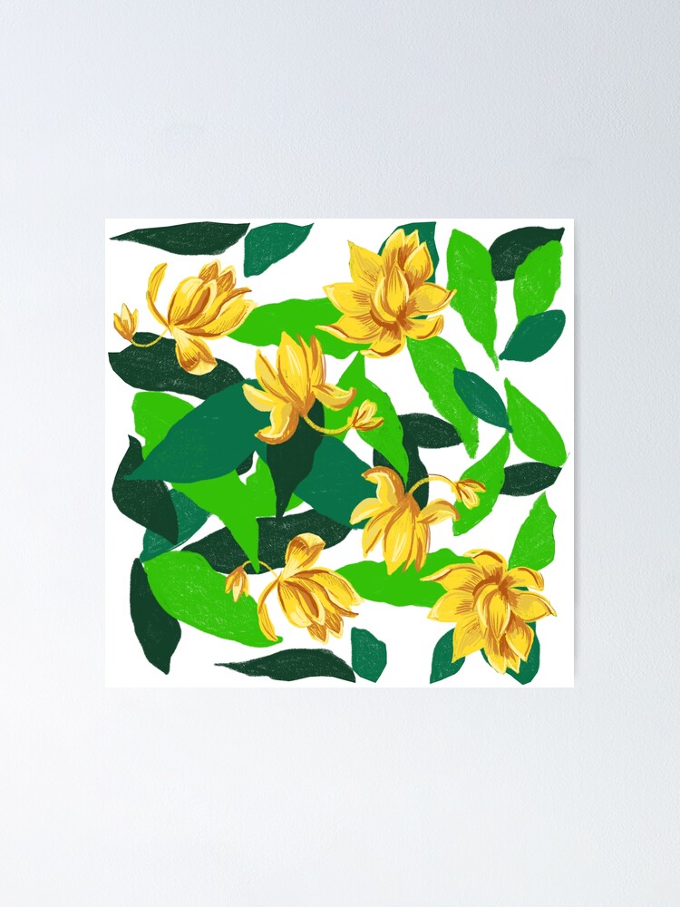 "Magnolia Champak flowers floral Pattern Yellow Green Sampige" Poster ...