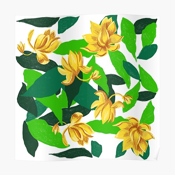 "Magnolia Champak flowers floral Pattern Yellow Green Sampige" Poster ...