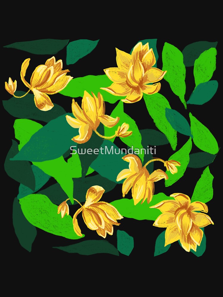 "Magnolia Champak flowers floral Pattern Yellow Green Sampige" T-shirt ...