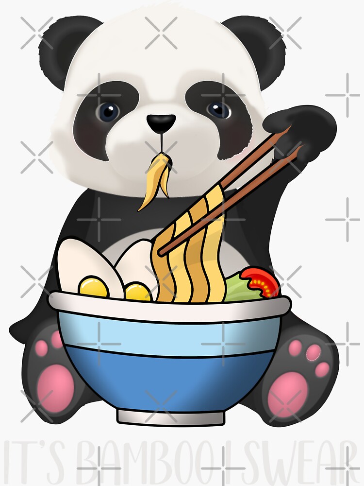 Pegatina «Panda divertido comiendo dibujos animados de ramen» de ...