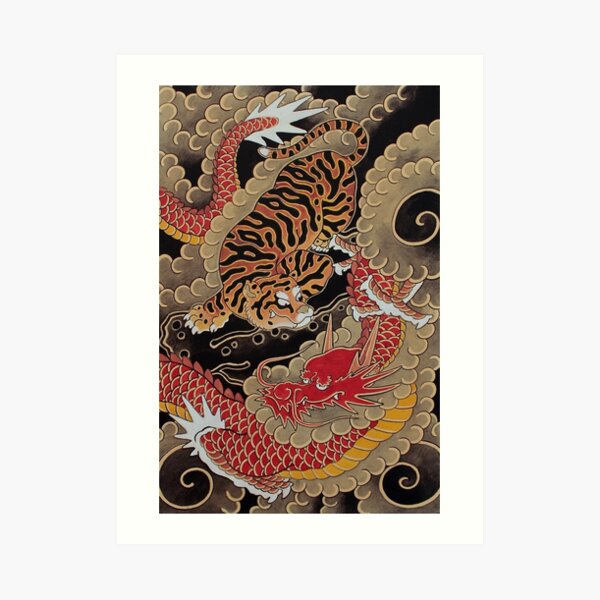 "Traditional Japanese Irezumi Tiger And Dragon" Art Print for Sale by ...