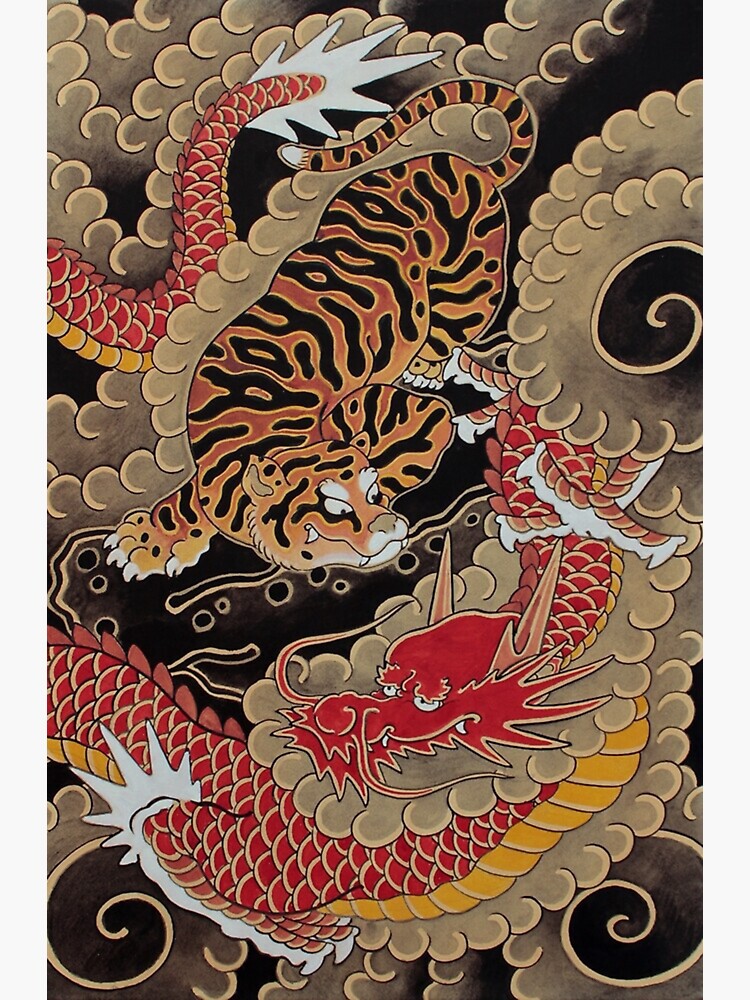 "Traditional Japanese Irezumi Tiger And Dragon" Sticker for Sale by ...