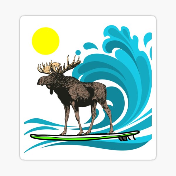 "Moose Surfing" Sticker for Sale by americancheez | Redbubble