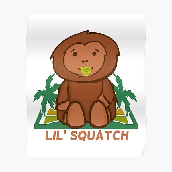 "Cute yeti baby bigfoot cartoon with pacifier and palmtrees / little ...