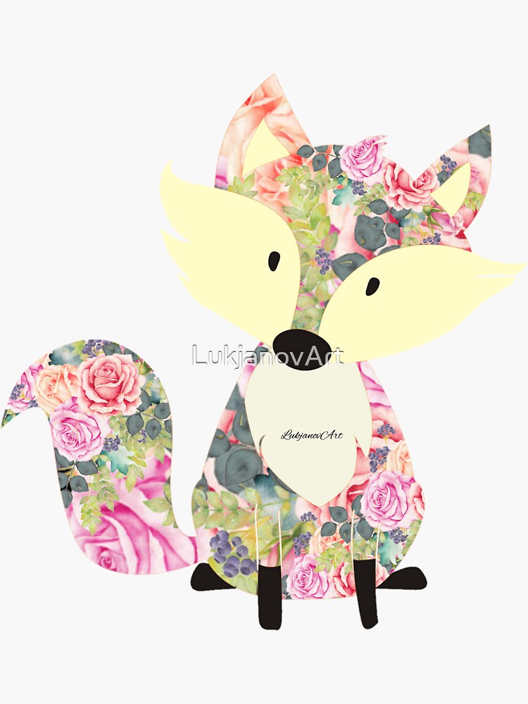 "Boho rose fox" Sticker for Sale by LukjanovArt | Redbubble
