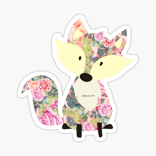 "Boho rose fox" Sticker for Sale by LukjanovArt | Redbubble