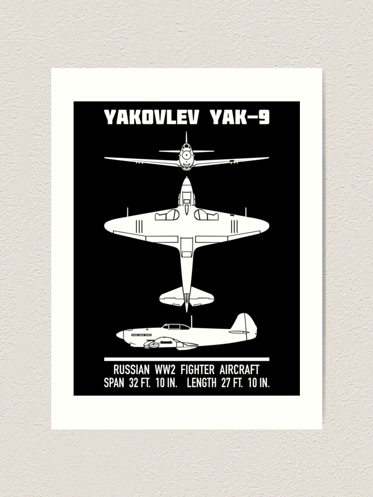 "Yakovlev Yak-9 Russian WW2 Fighter Plane Silhouette Diagram Gift" Art ...