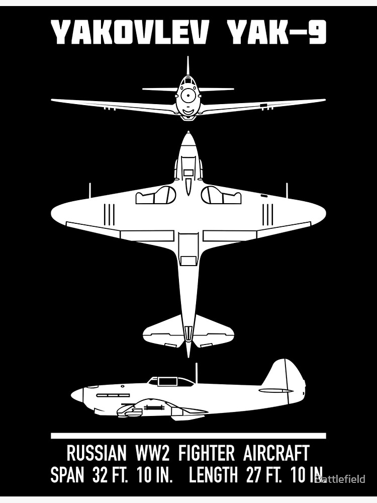 "Yakovlev Yak-9 Russian WW2 Fighter Plane Silhouette Diagram Gift" Art ...