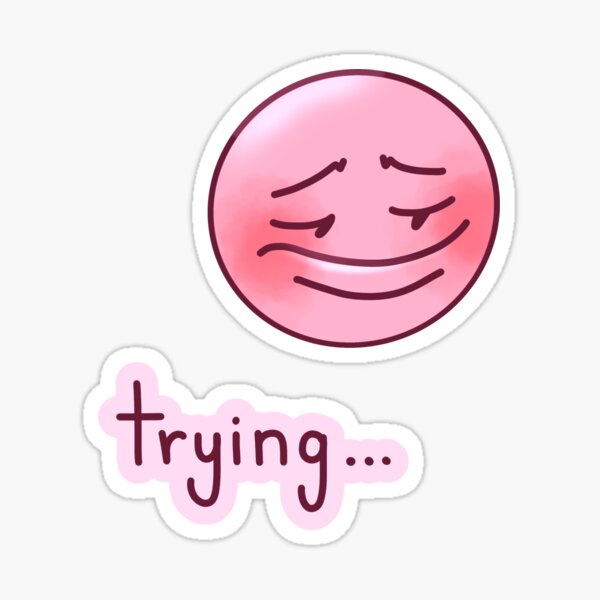 "trying - cute & sad emoji face (pastel pink)" Sticker for Sale by ...