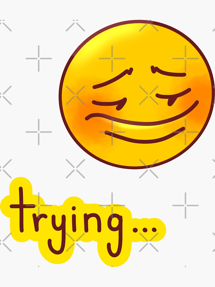 "trying - cute & sad emoji face (yellow)" Sticker for Sale by ...