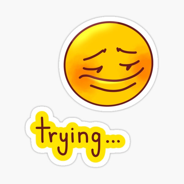 "trying - cute & sad emoji face (yellow)" Sticker for Sale by ...