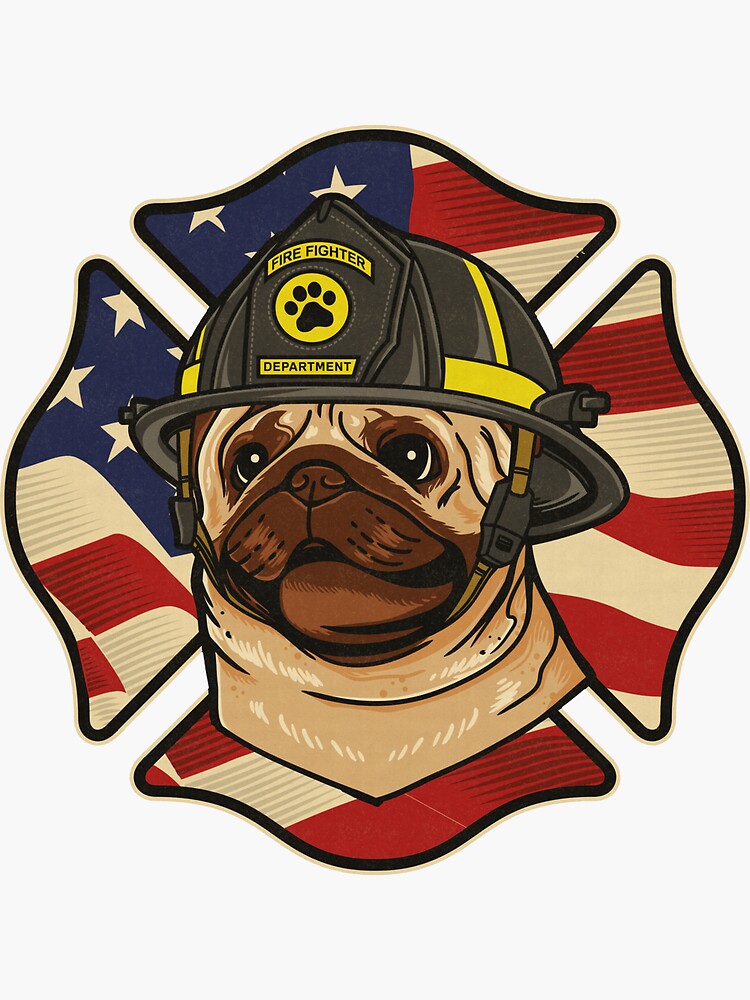 "Pug Dog Firefighter" Sticker for Sale by edwardecho | Redbubble