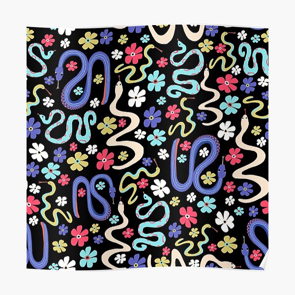 "Cute Snakes - Black" Poster for Sale by KBurnsArt | Redbubble