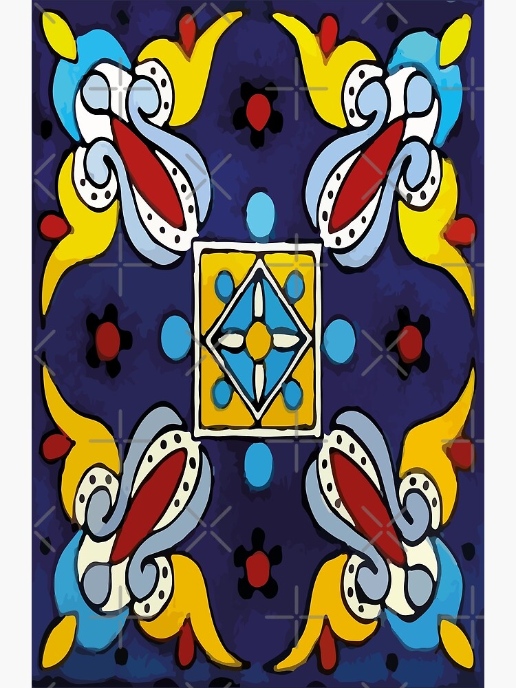 "Abstract blue cruz mexican modern talavera tile wall" Poster for Sale ...