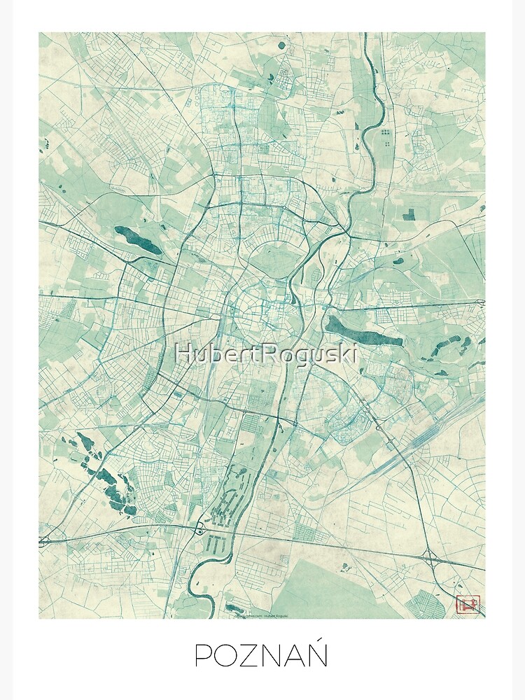 "Poznan Map Blue Vintage" Poster by HubertRoguski | Redbubble