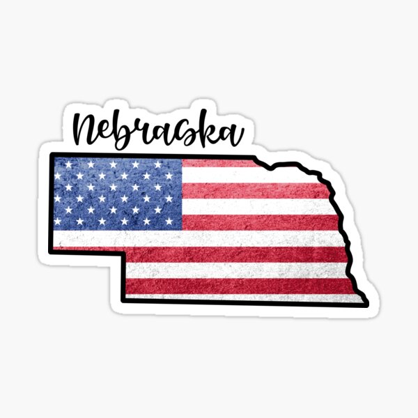 "Nebraska State Outline with Patriotic USA American Flag" Sticker for ...